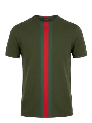 Gucci Knit Cotton T-shirt With Web Intarsia - Green