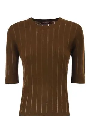 Max Mara Ribbed Knit Top With Three-quarter Sleeves - Brown