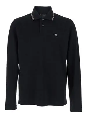Emporio Armani Logo Long Sleeve Polo Shirt - Black