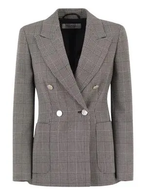 Max Mara Double-breasted Plaid Blazer With Notch Lapel - Gray