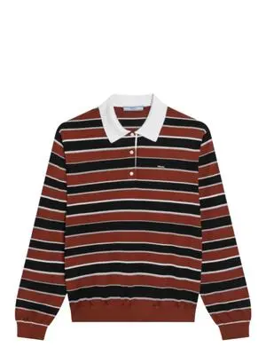 Prada Striped Silk Long Sleeve Polo Shirt - Black