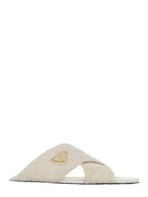Prada Woven Slide Sandals - White