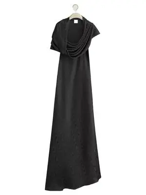 Dior Asymmetrical Draped Maxi Dress With Side Zip - Black