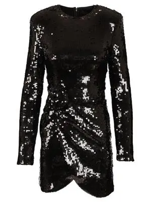 ROTATE BY BIRGER CHRISTENSEN Draped Sequin Mini Dress - Black