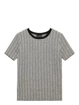Emporio Armani Geometric Pattern Crew Neck Short Sleeve Top - Black