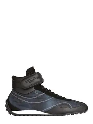 Balmain Racing Mid-top Trainers In Nylon And Leather - Black