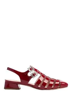 ROGER VIVIER Mini Tres Vivier Leather Flats - Red
