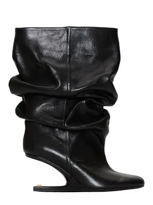 Balmain Textured Leather Ankle Boots - Black