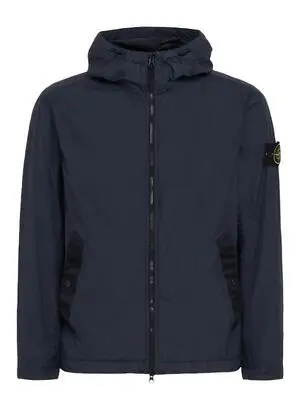 Stone Island Nylon Zip-up Hooded Jacket With Logo Patch - Black