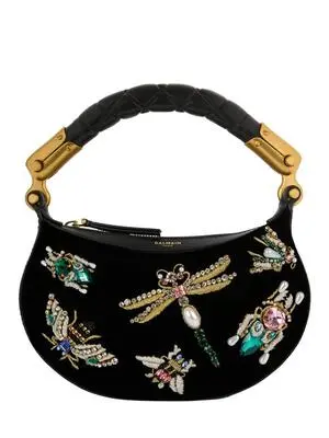 Balmain Mini Ebene Embroidered Velvet Bag - Black