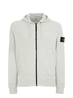 Stone Island Logo Cotton Zip Hoodie - White