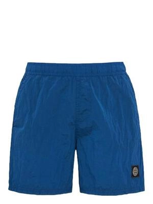 Stone Island Logo Detail Nylon Shorts - Blue