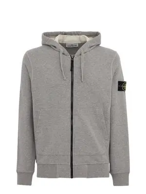 Stone Island Logo Cotton Zip Up Hoodie - Gray