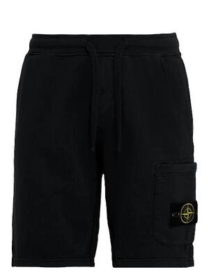Stone Island Logo Cotton Sweat Shorts - Black