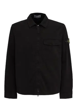 Stone Island Cotton Zip-up Shirt Jacket With Logo Patch - Black
