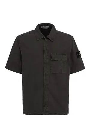 Stone Island Logo Cotton Short Sleeved Shirt - Black