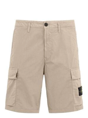 Stone Island Cotton Cargo Shorts With Logo Detail - Nude