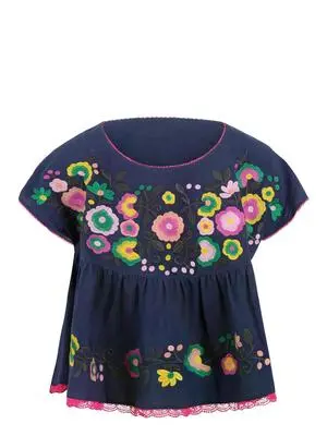 JOVONNA Liora Floral Embroidered Top - Blue