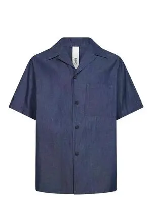 HEVO Cuban-collar Short-sleeve Shirt - Blue