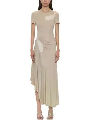 Christopher Esber Paisley Lace-insert Ribbed Asymmetric Dress - Neutrals