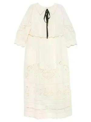 Vita Kin Giovanna Broderie Anglaise Midi Dress - Neutrals