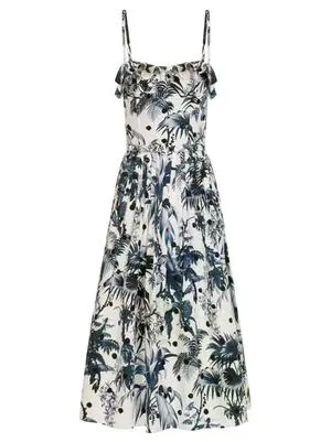 Oscar De La Renta Sleeveless Palm Print Dress - Neutrals