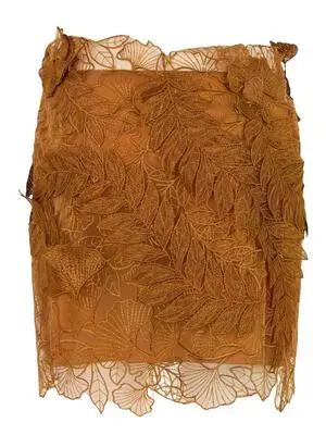 Alberta Ferretti Embroidered Lace Mini Skirt - Brown