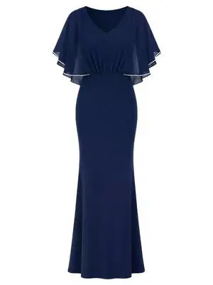 FRANK LYMAN FRANK LYMAN Blue Chiffon V-Neck Maxi Dress