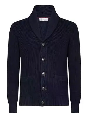 Brunello Cucinelli Solomeo Crest Shawl-collar Cardigan - Blue