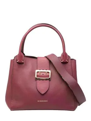 Burberry Medium Grained Calfskin Buckle Tote Satchel - Red