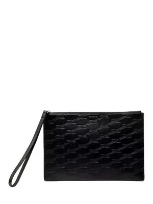 Balenciaga Bb Monogram Embossed Leather Wristlet Clutch Bag - Black