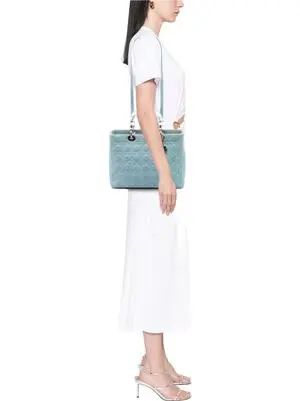 Dior Large Denim Cannage Lady Satchel - Blue