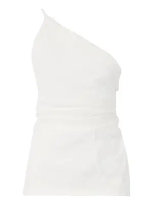 Tove Petra One-shoulder Gathered Linen Top - White