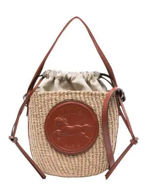 Chloé Raffia Bucket Bag With Horse Motif - Multicolor