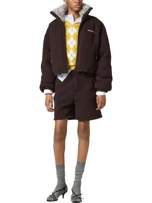 Miu Miu Cropped Fleece Down Jacket With Fur Lined Collar - Multicolor