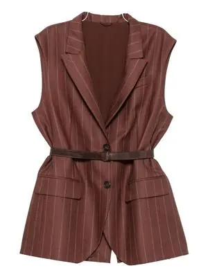 Brunello Cucinelli BRUNELLO CUCINELLI Sleeveless Wool Vest With Pinstripe Pattern And Leather Belt Multicolor