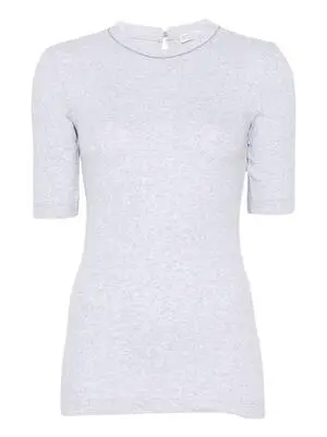 Brunello Cucinelli Brunello Cucinelli Grey Cotton Crewneck Sweater With Monili-Trim Collar Multicolor