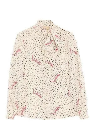Valentino Garavani Silk Crepe De Chine Shirt With Polka Dot And Script Print - Multicolor