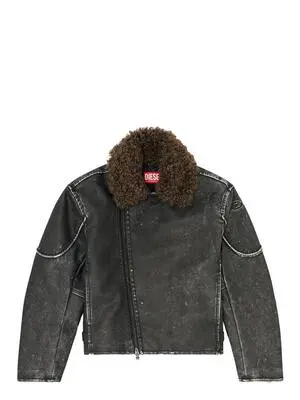 DIESEL® Diesel Biker Jacket With Detachable Fuzzy Collar Grey