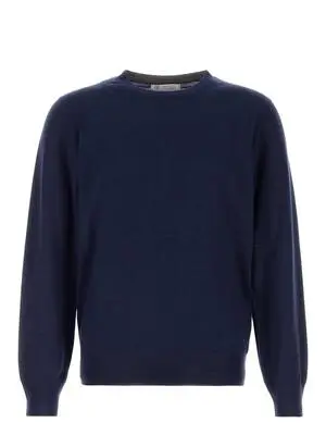 Brunello Cucinelli Navy Cashmere Blend Crew Neck Sweater - Blue