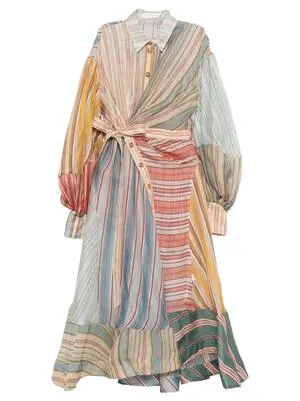 Zimmermann Rebellion Linen And Silk Blend Striped Dress - Multicolor