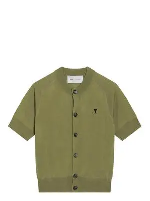 AMI Paris Wool Cardigan With De Coeur Embroidery - Green