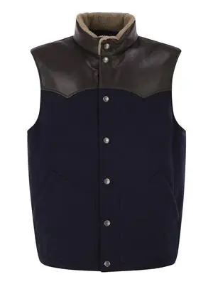 Brunello Cucinelli BRUNELLO CUCINELLI Wool Padded Gilet With Leather Trims And Shearling Collar Multicolor