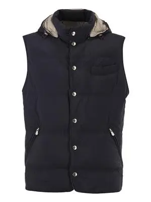 Brunello Cucinelli Padded Hooded Gilet In Technical Fabric - Blue