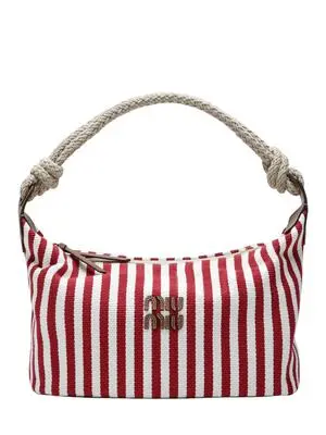 Miu Miu Miu Miu Striped Canvas Bag With Knotted Rope Handle Red