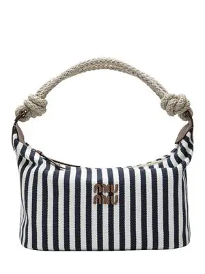 Miu Miu Striped Canvas Bag With Knotted Top Handle - Blue