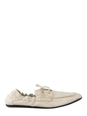 Prada Shuffle Boat Loafers In Antique-effect Leather - White