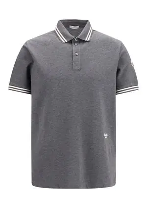 Moncler Cotton Piqué Polo With Striped Trims - Gray
