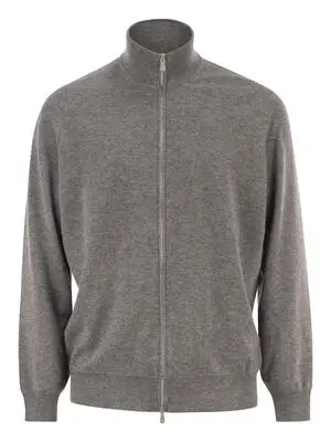 Brunello Cucinelli High-necked Zip-up Cashmere Cardigan - Gray