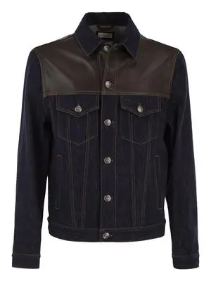 Brunello Cucinelli Cotton Denim Jacket With Leather Details - Multicolor